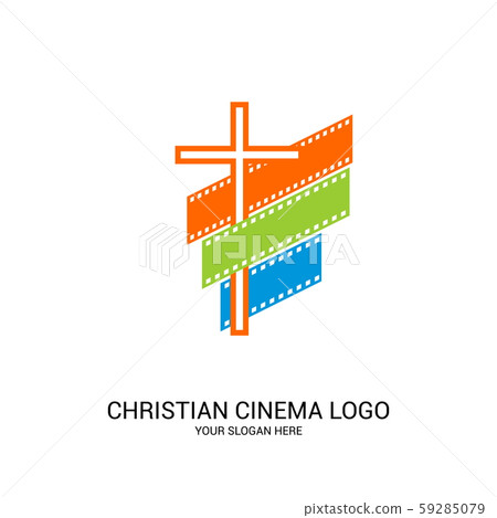 Christian cinema logo. Symbols of movies and... - Stock Illustration ...