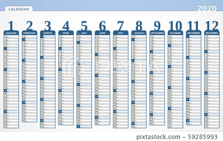 Wall horizontal calendar for year 2020 in blue - Stock Illustration ...
