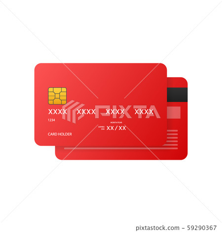 Red simple credit card template on grey - Stock Illustration [59290367 ...