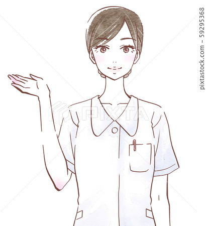 Young woman wearing nurse clothes and guiding... - Stock Illustration ...
