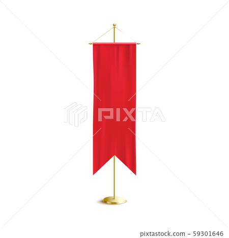Realistic red medieval banner flag on golden... - Stock Illustration ...