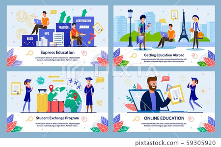 Set Student Exchange Program, Vector Illustration. - Stock Illustration ...