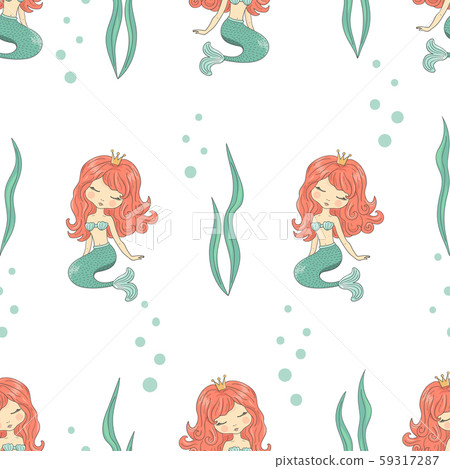 Beautiful little Mermaids seamless pattern. - Stock Illustration ...