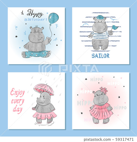birthday, card, hippopotamus - Stock Illustration [59317471] - PIXTA
