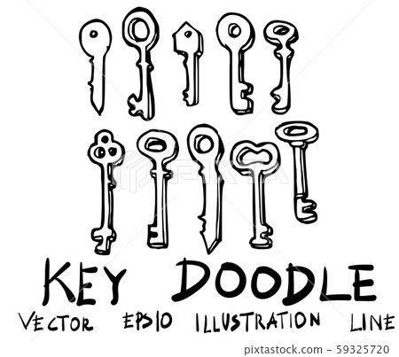 Set of Key doodle illustration Hand drawn Sketch - Stock Illustration ...
