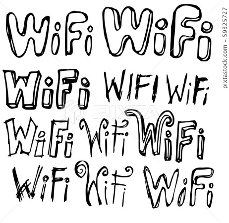 Set of wifi word doodle illustration Hand drawn - Stock Illustration ...