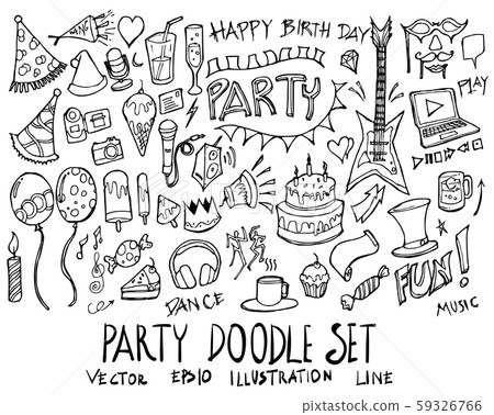 Set of Party illustration Hand drawn doodle Sketch - Stock Illustration ...