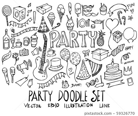 Set of Party illustration Hand drawn doodle Sketch - Stock Illustration ...