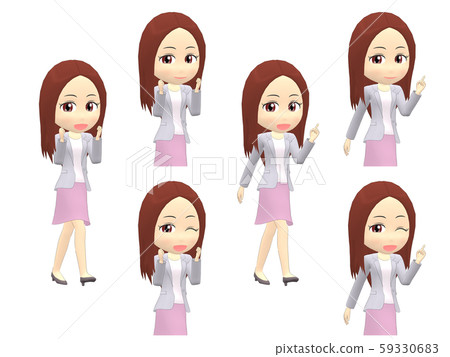 [Walking pose A] female casual straight diagonal - Stock Illustration ...