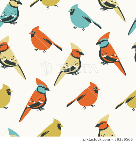 Seamless pattern with birds, red cardinal and... - Stock Illustration ...