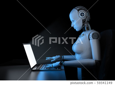 Female cyborg with computer - Stock Illustration [59341149] - PIXTA