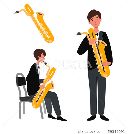 Vector illustration of man with baritone saxophone - Stock Illustration ...