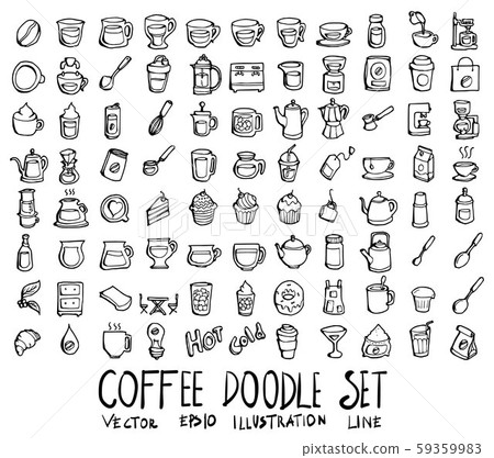 Set of Coffee icon Drawing illustration Hand drawn - Stock Illustration ...