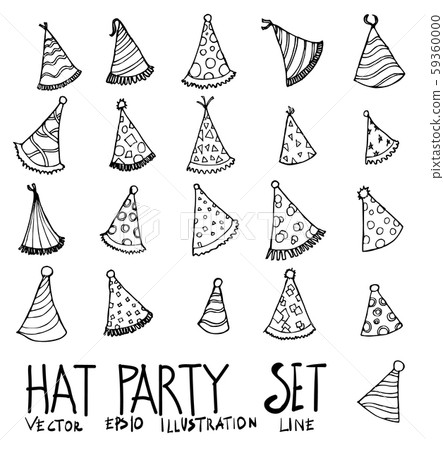 Set of hat party icon Drawing illustration Hand - Stock Illustration ...