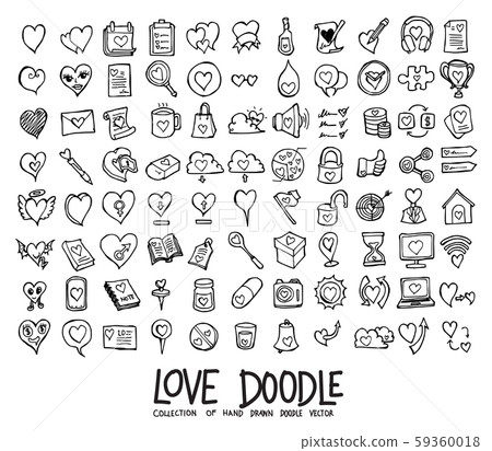 Set of Love icons Drawing illustration Hand drawn - Stock Illustration ...