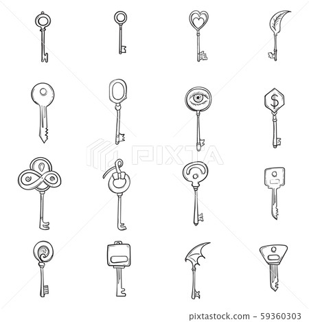 Set of key icons Drawing illustration Hand drawn - Stock Illustration ...