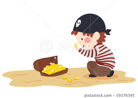 Kid Boy Pirate Found Treasure Chest Illustration-插圖素材 [59376395] - PIXTA圖庫