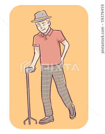 Senior Man Symptom Limping Cane Illustration - Stock Illustration ...