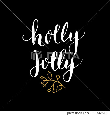 Merry Christmas Calligraphy Lettering Holly... - Stock Illustration ...