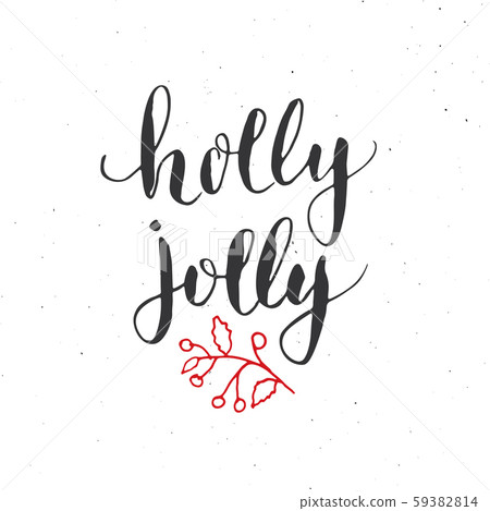 Merry Christmas Calligraphy Lettering Holly... - Stock Illustration ...