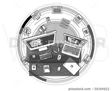 Promo poster illustrating the web development... - Stock Illustration ...