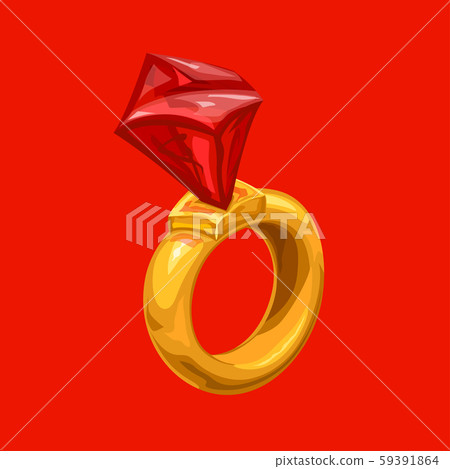 cartoon gold ring on red - Stock Illustration [59391864] - PIXTA