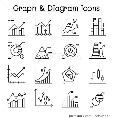 Graph, Diagram & chart icons set in thin line - Stock Illustration ...