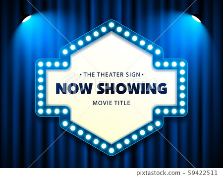 Cinema Movie Theater Retro Sign on blue curtain... - Stock Illustration ...