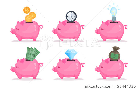 Piggy Banks Vector Set. Money Saving For... - Stock Illustration ...