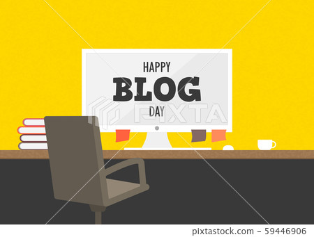 Workplace with computer. Blogging day background - Stock Illustration ...