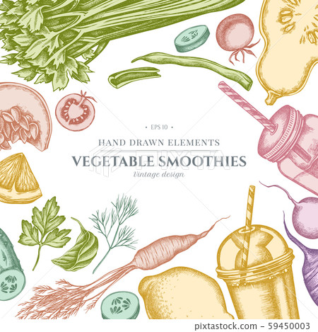 Design with pastel lemons, broccoli, radish,... - Stock Illustration ...
