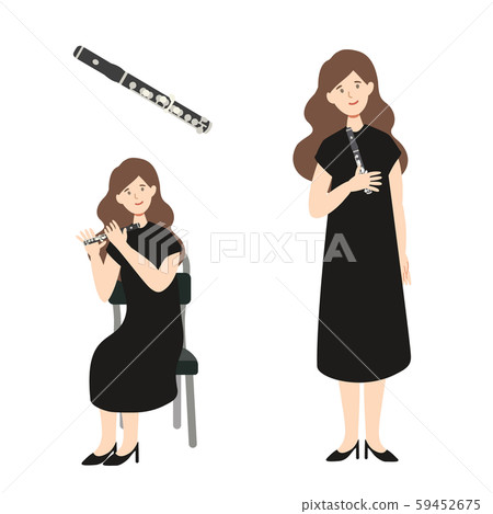 Vector illustration of a woman holding a piccolo - Stock Illustration ...