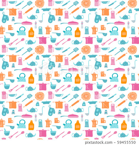 Vector Seamless pattern with kitchen items in... - Stock Illustration ...