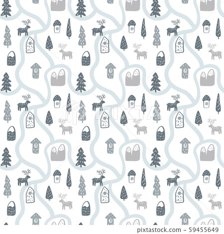 Cartoon winter Christmas map seamless pattern.... - Stock Illustration ...