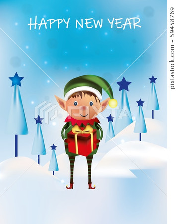 Little elf with gift present. Happy new year.... - Stock Illustration ...