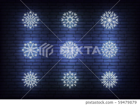 glowing neon white snowflake icons - Stock Image - Everypixel