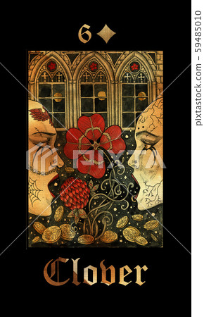 Clover. Card of Lenormand oracle deck Gothic... - Stock Illustration ...
