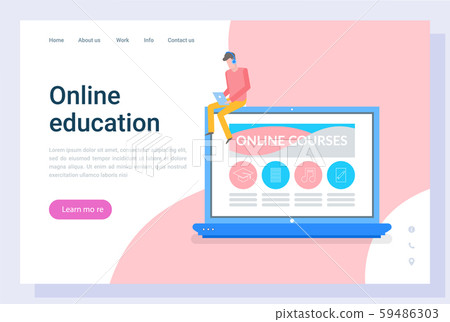Online Education or Courses, Landing Page Vector - Stock Illustration ...