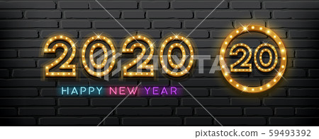 2020 Happy New Year light up lamp gold design - Stock Illustration ...