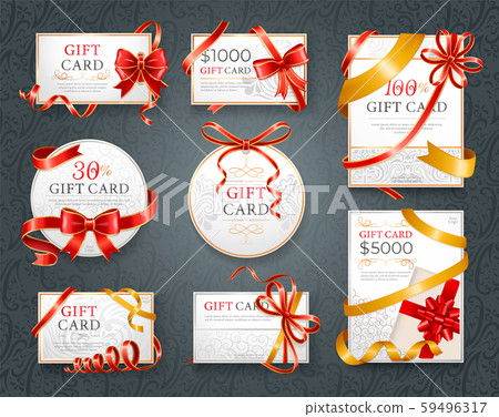 Gift Cards with Red Ribbon, Certificate on Paper - Stock Illustration ...