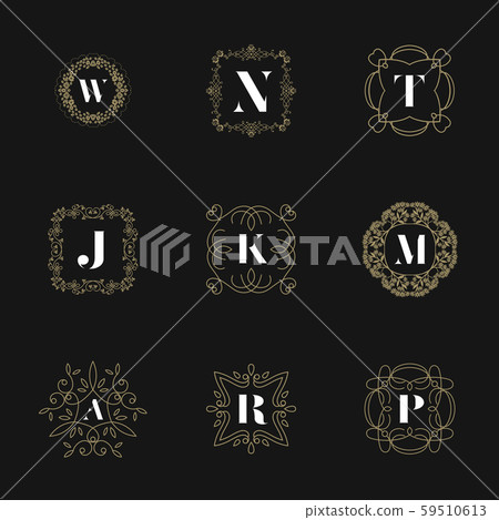 Monogram emblem insignia set. Calligraphic logo - Stock Illustration ...