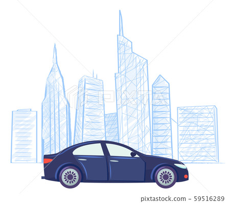 Car Cityscape Drawing Sketch Skyscrapers Vector - Stock Illustration ...