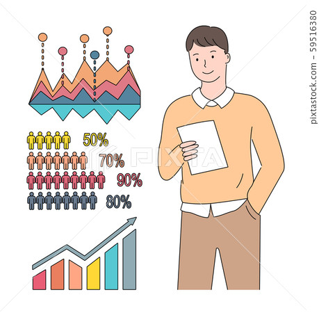 People Statistic with Percent, Rising Chart Vector - Stock Illustration ...
