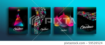 Christmas New Year color holographic neon card set-插圖素材 [59526524 ...