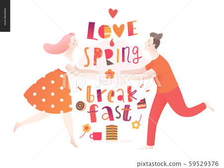 Love, spring, breakfast Lettering composition - Stock Illustration ...
