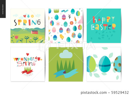 Set of Easter and Spring postcards - Stock Illustration [59529432] - PIXTA