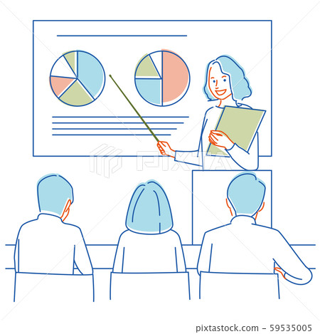 Seminar Female lecturer Line drawing 3 colors - Stock Illustration ...