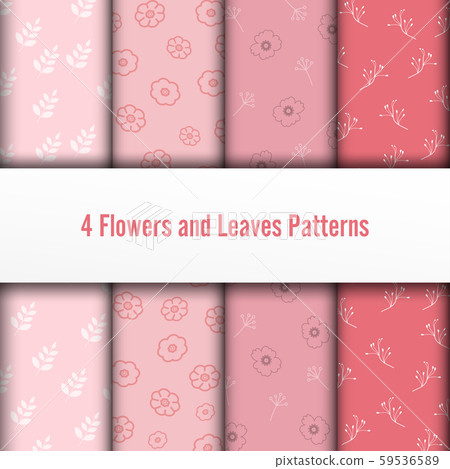 4 Set flower and leaves vector seamless patterns. - Stock Illustration ...