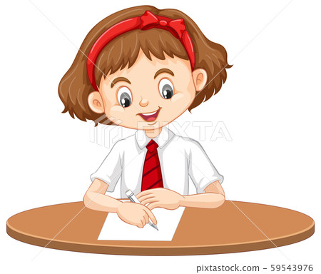 One happy girl writing on the desk - Stock Illustration [59543976] - PIXTA