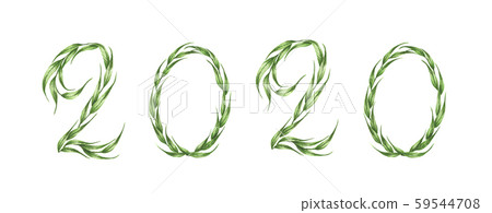 Happy New Year 2020 numbers and green Leaves.... - Stock Illustration ...